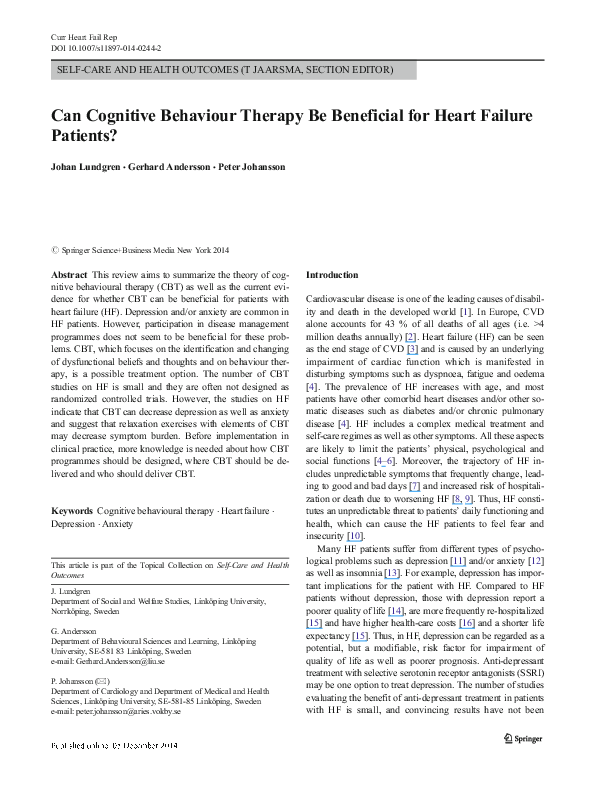 (PDF) Can Cognitive Behaviour Therapy Be Beneficial for Heart Failure ...