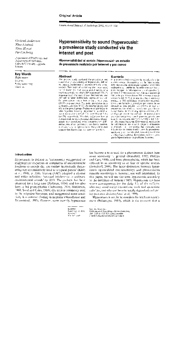 (PDF) Hypersensitivity to sound (hyperacusis): A prevalence study ...