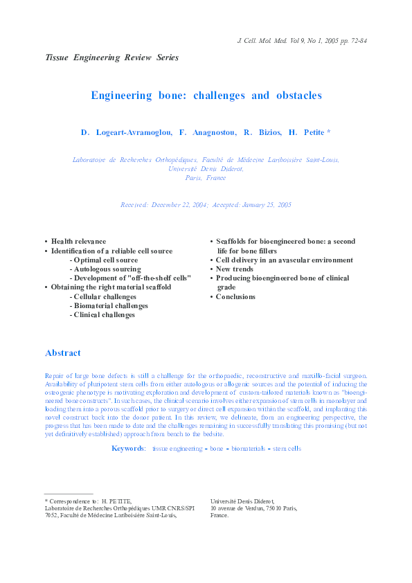 (PDF) Engineering bone: challenges and obstacles