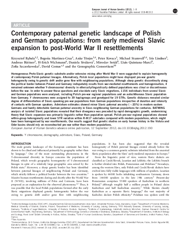 (PDF) Contemporary paternal genetic landscape of Polish and German ...