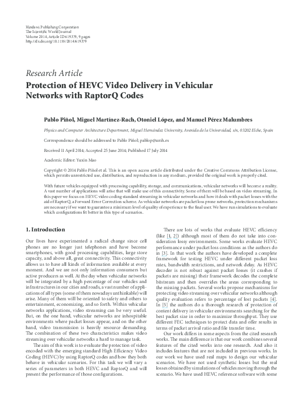 (PDF) Protection of HEVC video delivery in vehicular networks with ...