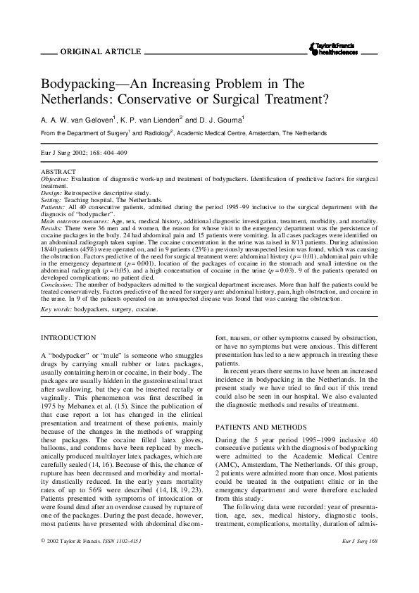 (PDF) Bodypacking--An Increasing Problem in The Netherlands ...