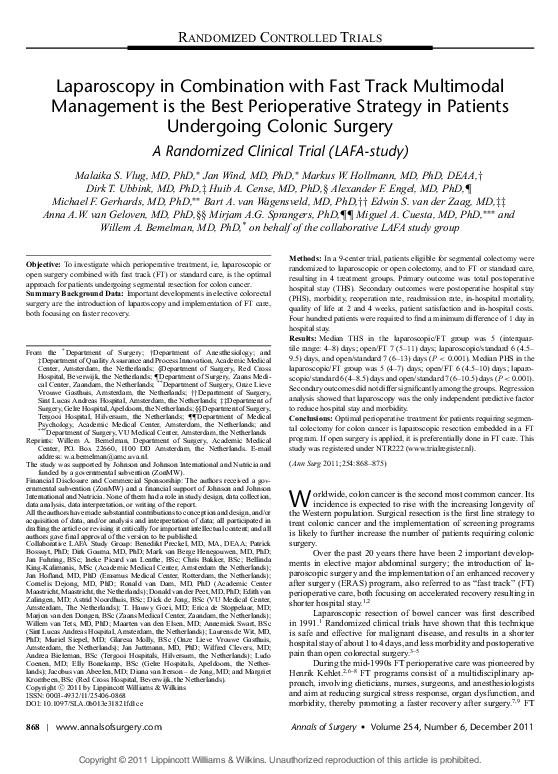 (PDF) Laparoscopy in Combination with Fast Track Multimodal Management is the Best Perioperative ...