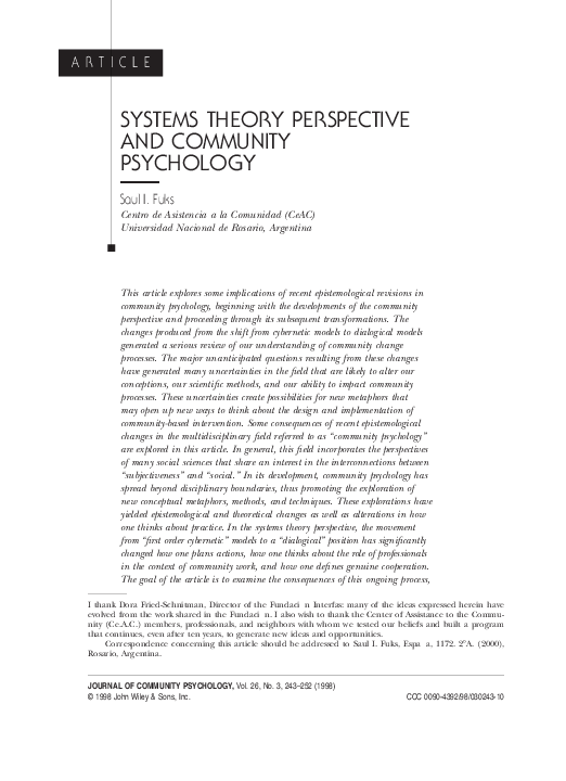 (PDF) Systems theory perspective and community psychology