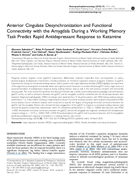 (PDF) Anterior Cingulate Desynchronization and Functional Connectivity with the Amygdala During ...