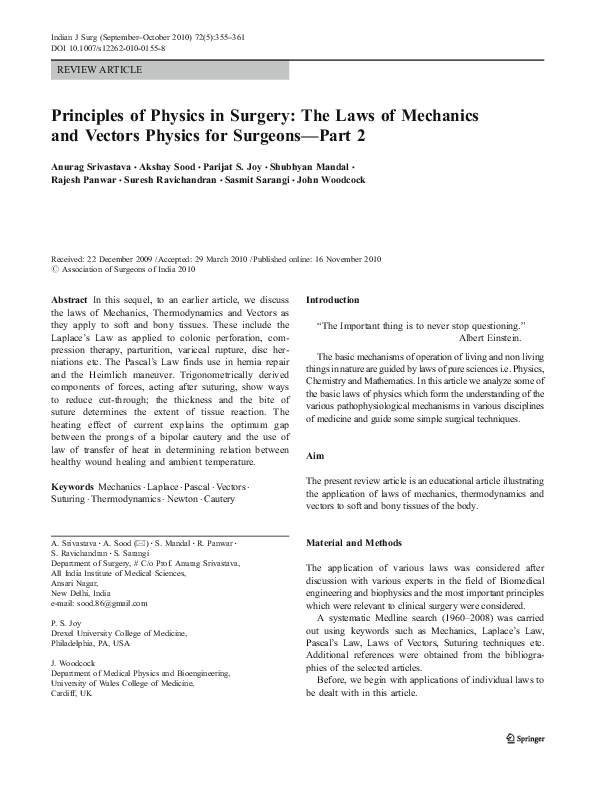 (PDF) Principles of Physics in Surgery: The Laws of Mechanics and ...
