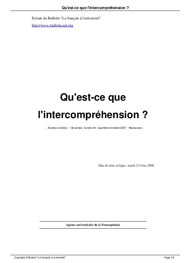(PDF) Qu’est-ce que l’intercompréhension