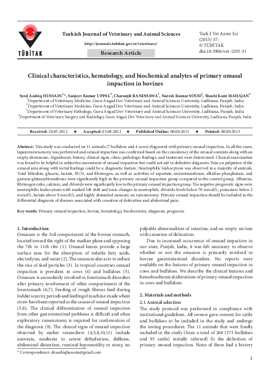(PDF) Clinical characteristics, haematology and biochemical analytes of ...