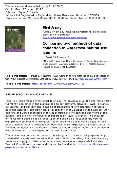 (PDF) Comparing two methods of data collection in waterfowl habitat use ...