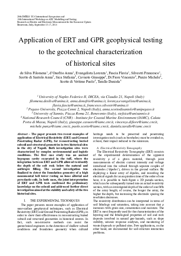 (PDF) Application of ERT and GPR geophysical testing to the ...