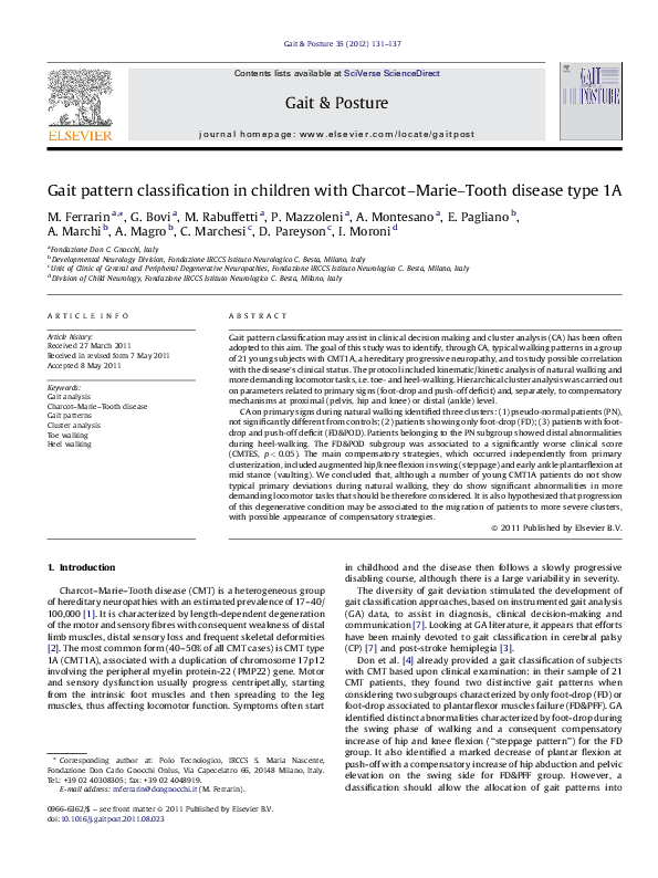 (PDF) Gait pattern classification in children with Charcot–Marie–Tooth ...