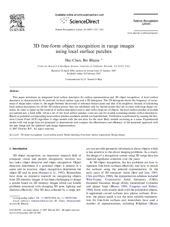 (PDF) 3D free-form object recognition in range images using local surface patches