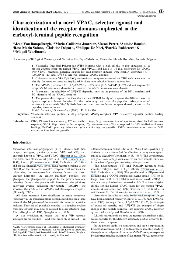 (PDF) Characterization of a novel VPAC 1 selective agonist and ...