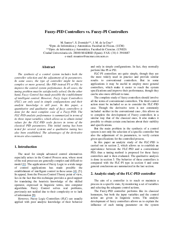 (PDF) Fuzzy-PID controllers vs. fuzzy-PI controllers