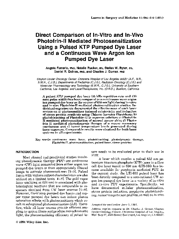(PDF) Direct comparison of in-vitro and in-vivo photofrin-II mediated ...