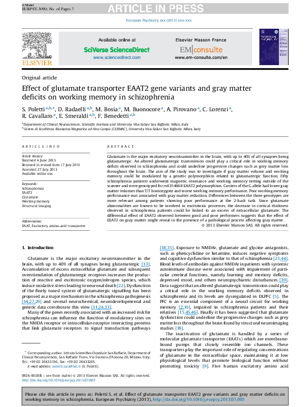 Effect of glutamate transporter EAAT2 gene variants and gray matter ...