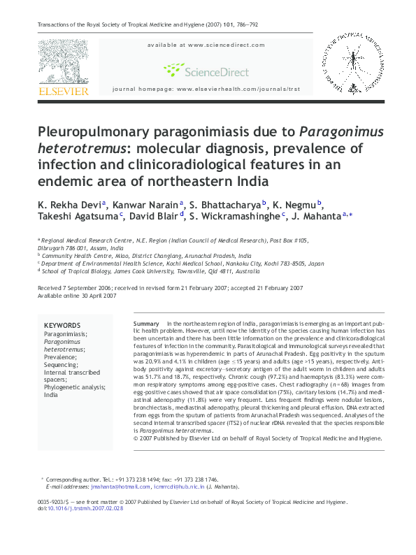 (PDF) Pleuropulmonary paragonimiasis due to Paragonimus heterotremus ...