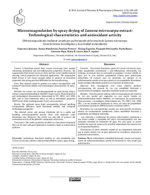 (PDF) Microencapsulation by spray drying of Lannea microcarpa extract ...