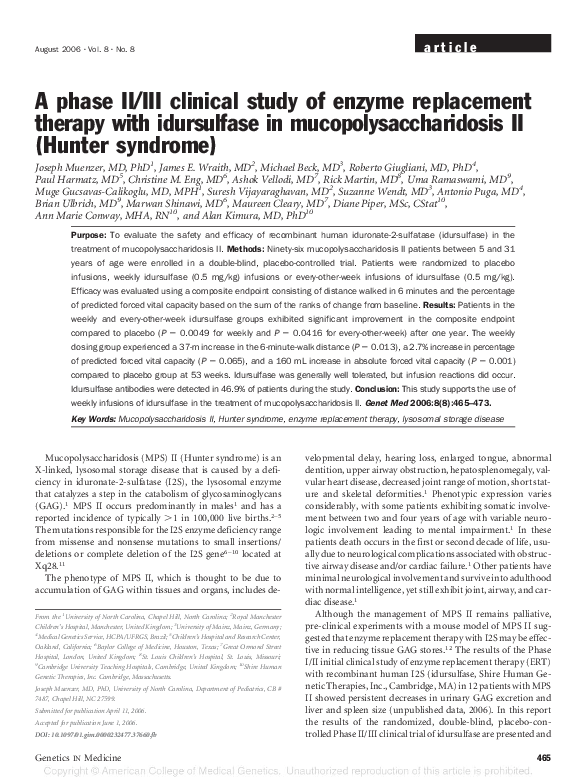 (PDF) Presentation and treatments for Mucopolysaccharidosis Type II ...