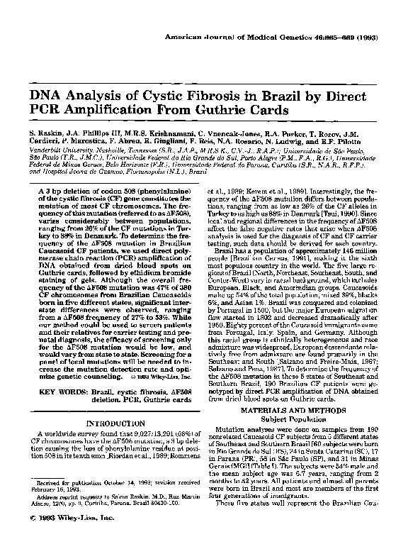 (PDF) DNA analysis of cystic fibrosis in Brazil by direct PCR ...