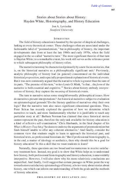 (PDF) Stories about Stories about History: Hayden White, Historiography, and History Education