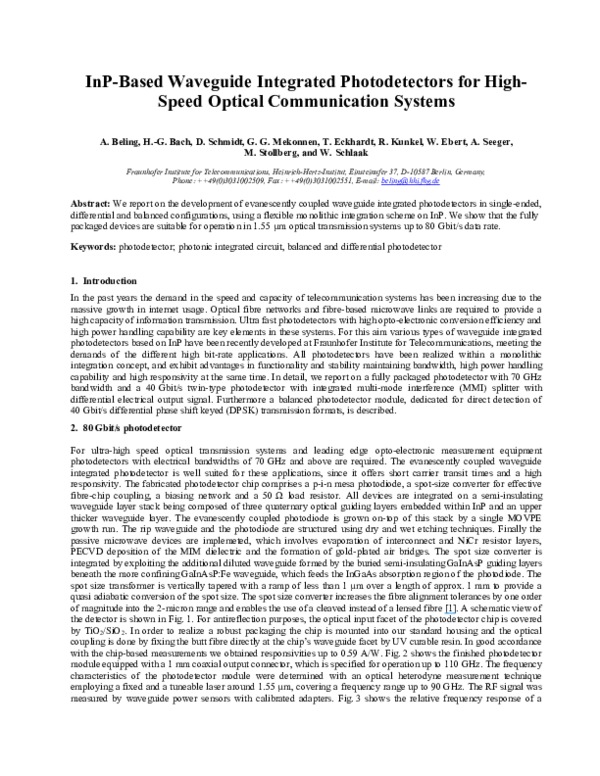 (PDF) InP-Based Waveguide Integrated Photodetectors for High Speed Optical Communication Systems