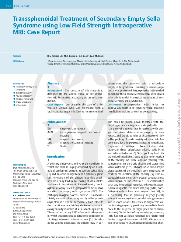 (PDF) Transsphenoidal Treatment of Secondary Empty Sella Syndrome using ...