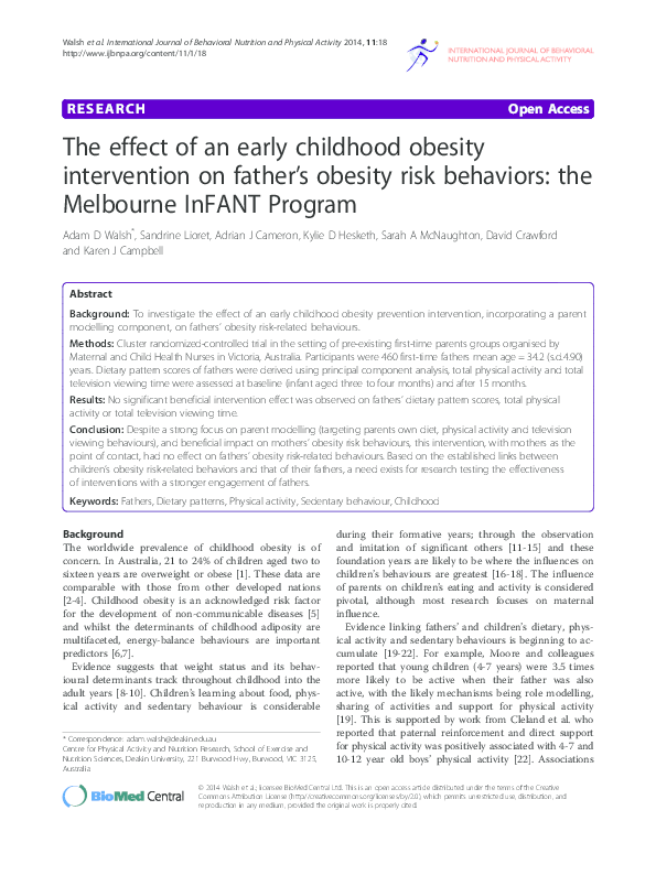 (PDF) The effect of an early childhood obesity intervention on father’s ...