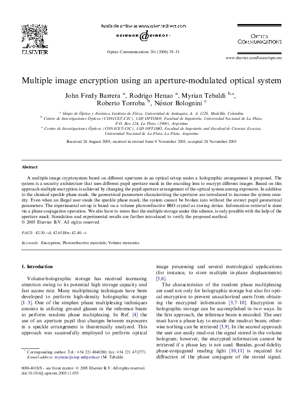 (PDF) Multiple image encryption using an aperture-modulated optical system