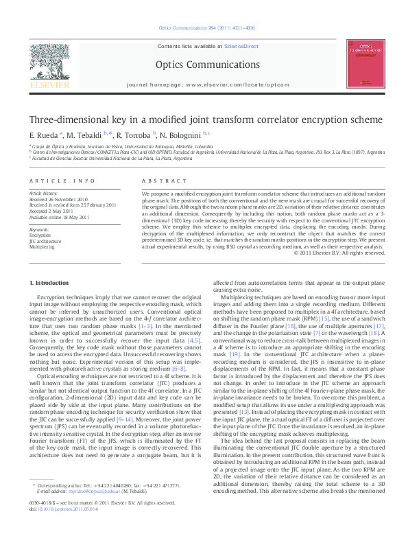 (PDF) Three-dimensional key in a modified joint transform correlator encryption scheme
