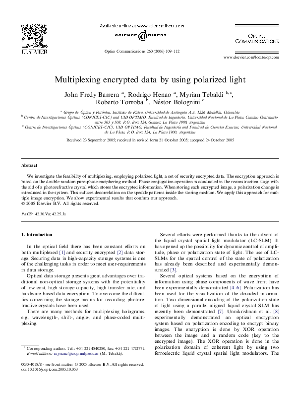 (PDF) Multiplexing encrypted data by using polarized light