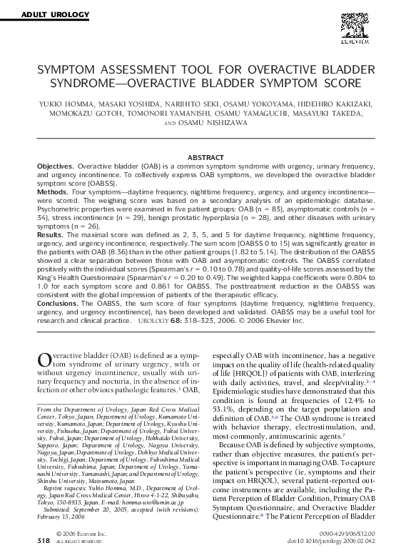 (PDF) Symptom assessment tool for overactive bladder syndrome ...
