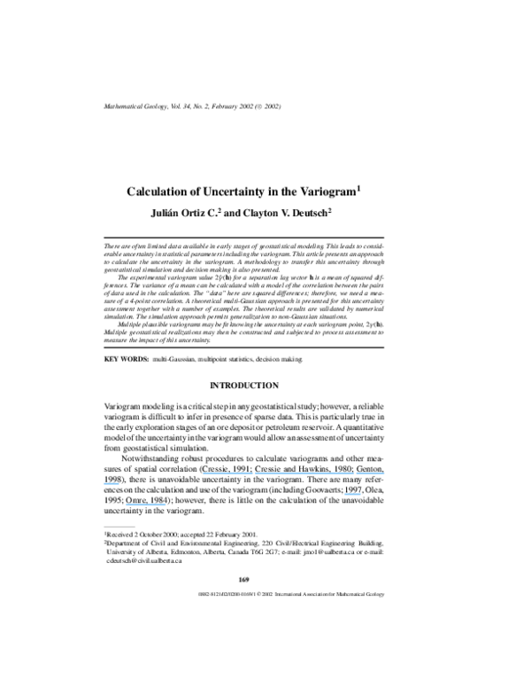 (PDF) Calculation of uncertainty in the variogram