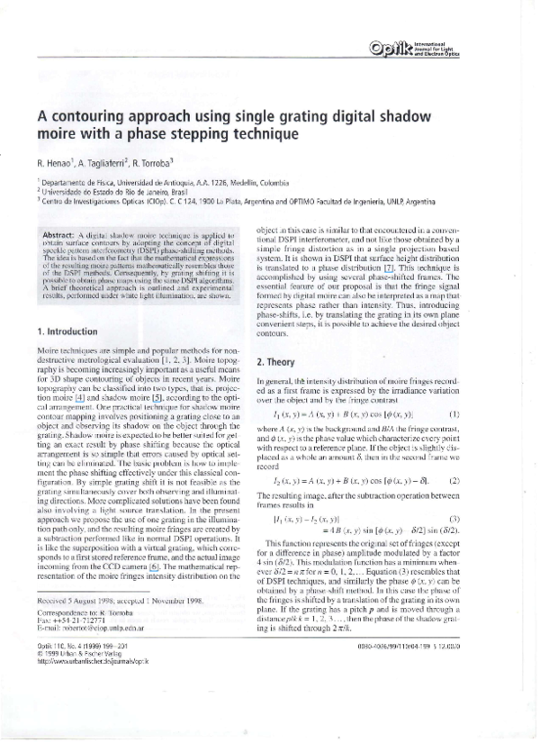 (PDF) A contouring approach using single grating digital shadow moiré ...