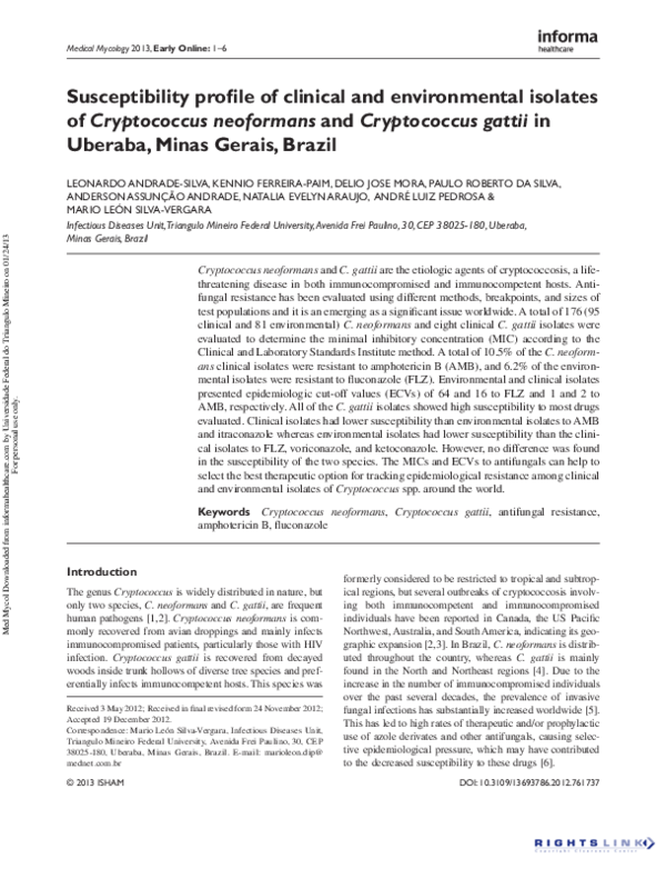 Pdf Cryptococcus Spp Identification And Susceptibility To Antifungals In Isolated In