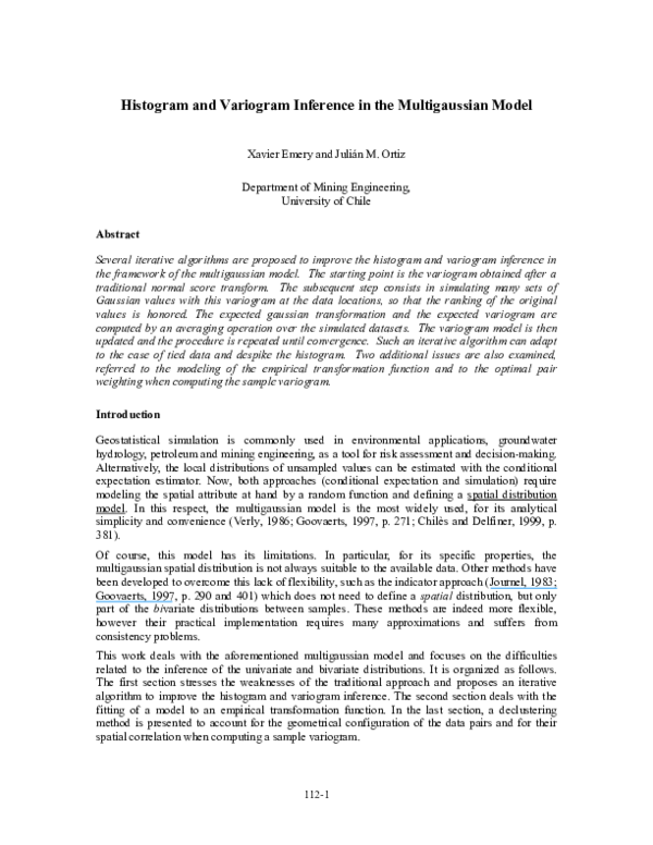 Pdf Histogram And Variogram Inference In The Multigaussian Model