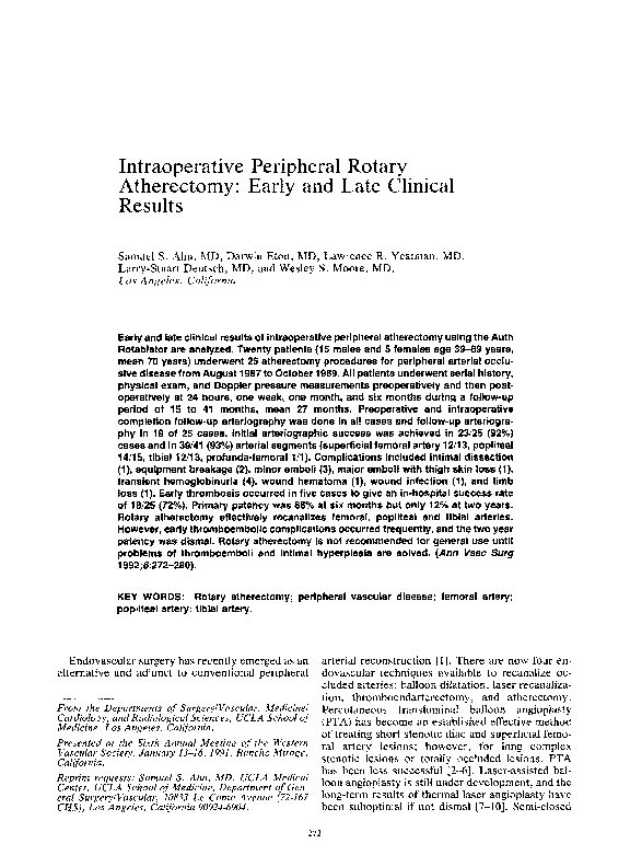 (PDF) Intraoperative Peripheral Rotary Atherectomy: Early and Late ...