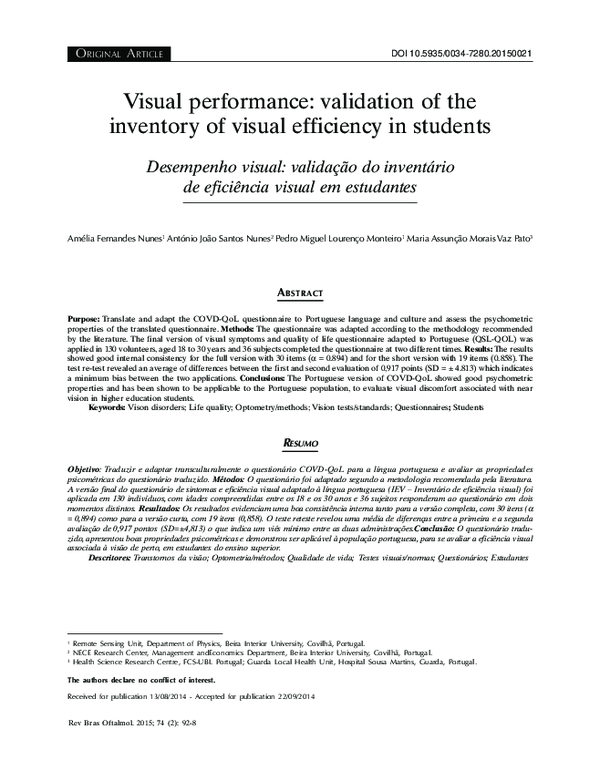 (PDF) Visual performance: validation of the inventory of visual ...