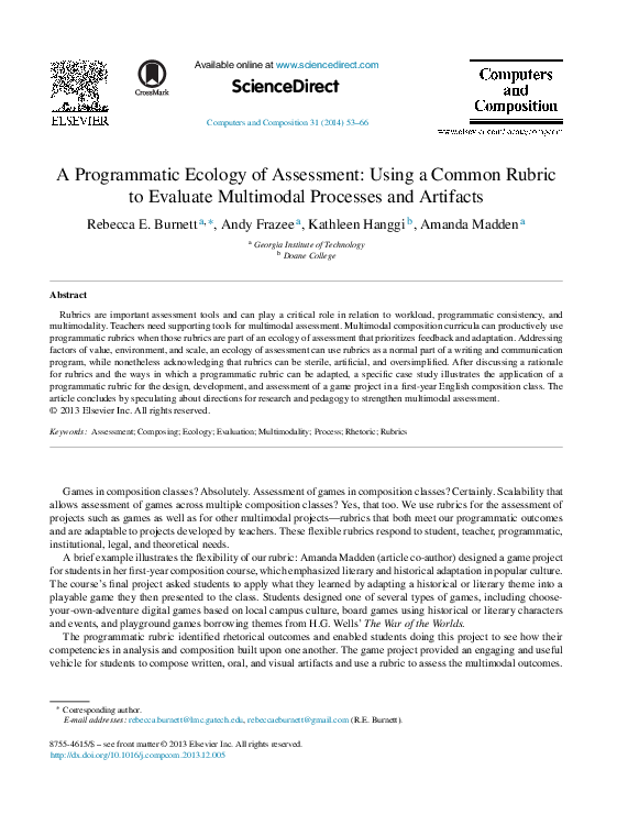 (PDF) A Programmatic Ecology of Assessment: Using a Common Rubric to ...