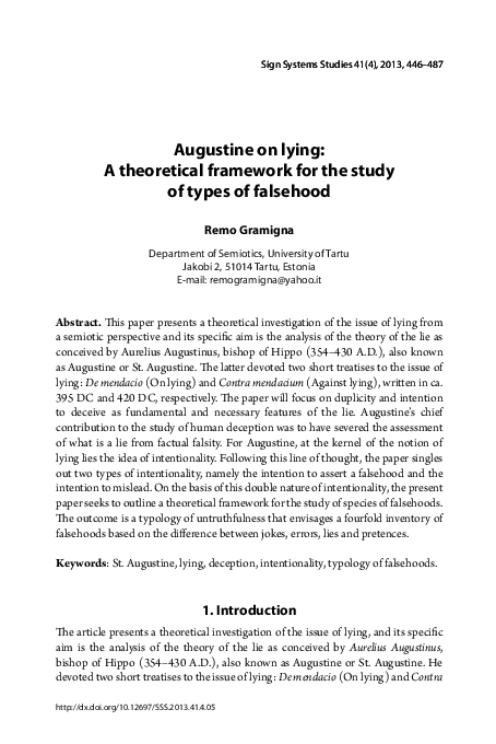 (PDF) Augustine on lying: A theoretical framework for the study of ...