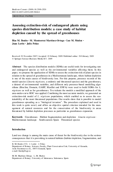 (PDF) Assessing extinction-risk of endangered plants using species ...