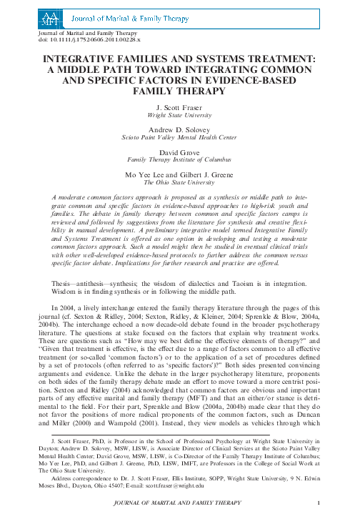 (PDF) INTEGRATIVE FAMILIES AND SYSTEMS TREATMENT: A MIDDLE PATH TOWARD ...