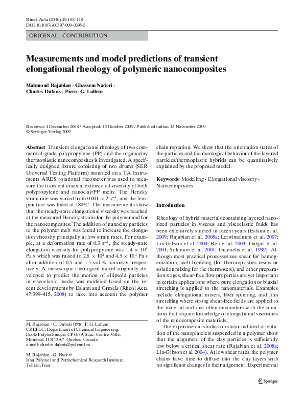 (PDF) Measurements and model predictions of transient elongational ...