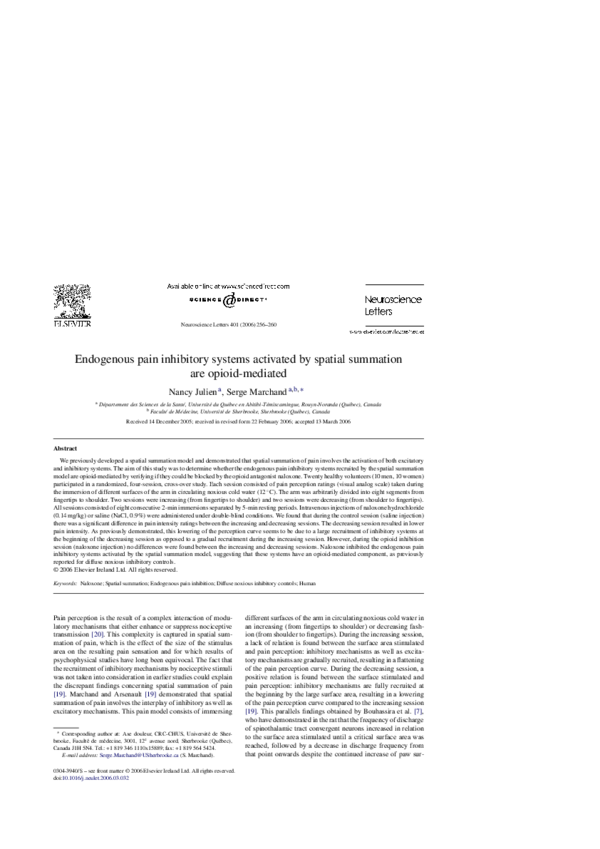 (PDF) Endogenous pain inhibitory systems activated by spatial summation ...