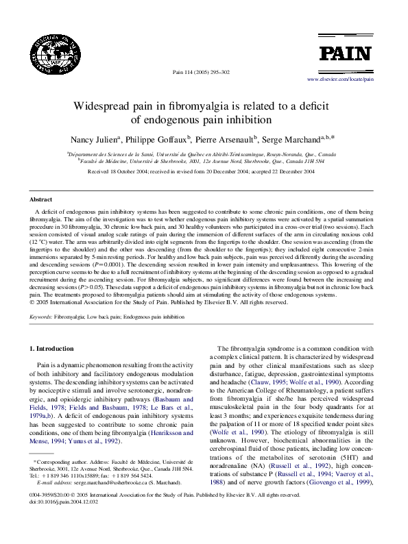 (PDF) Widespread pain in fibromyalgia is related to a deficit of ...