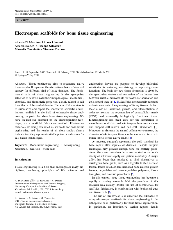 (PDF) Electrospun scaffolds for bone tissue engineering