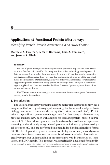(PDF) Applications of functional protein microarrays: identifying protein-protein interactions ...
