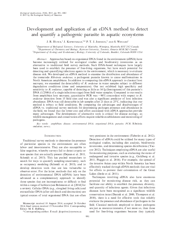 (PDF) Development and application of an eDNA method to detect and ...