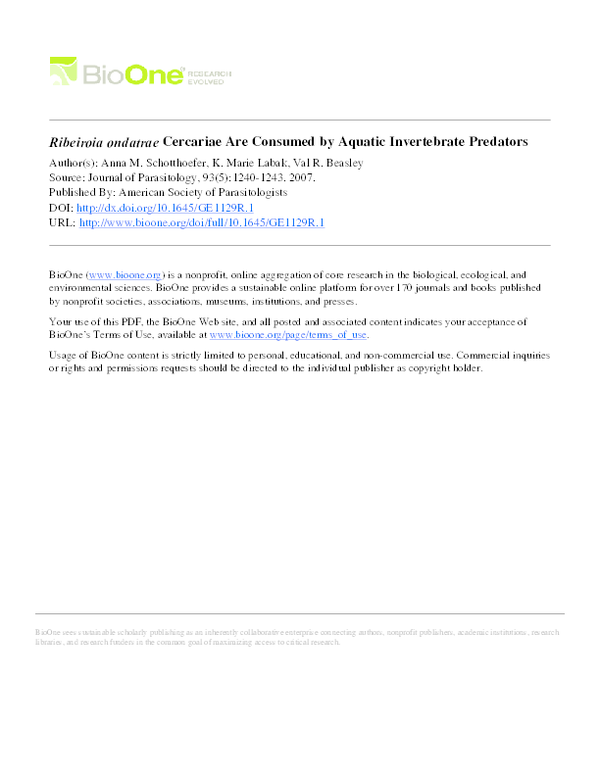(PDF) Ribeiroia ondatrae Cercariae Are Consumed by Aquatic Invertebrate ...