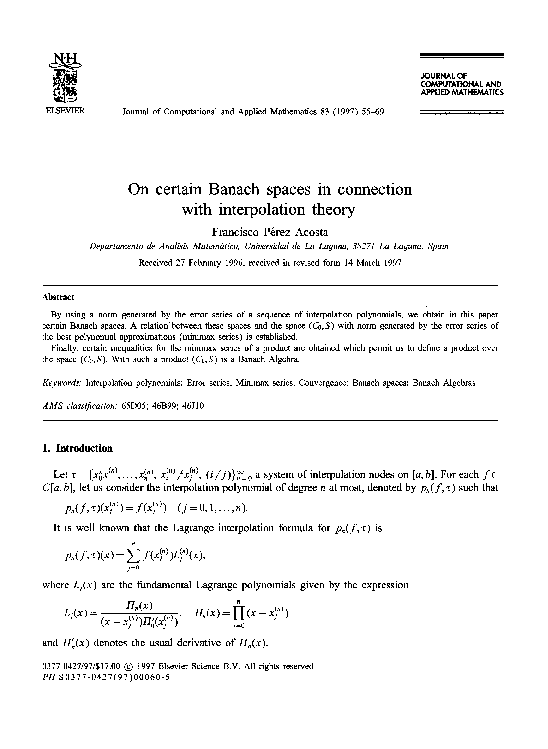Pdf On Certain Banach Spaces In Connection With Interpolation Theory